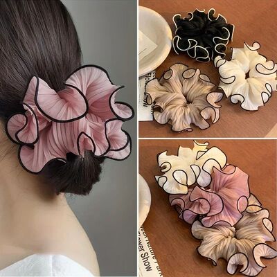 1/4Pcs New Korean Retro Folded Chiffon Oversize Scrunchies W