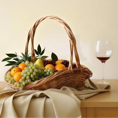 花篮草编藤编手提篮柳编手工编织插花篮手提收纳篮复古水果采摘篮