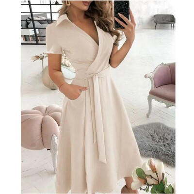 Office Lady Elegant Summer Short Sleeveless Dress Women Casu