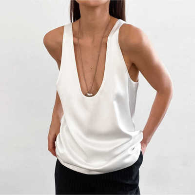 纯色色丁缎面U领无袖T恤小背心 Solid Satin U-neck T-shirt Vest