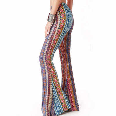 Ladies Fashion Elastic Rose Print Slim Pants