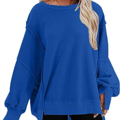 long sleeve pullover top with round neck in pure color上衣女