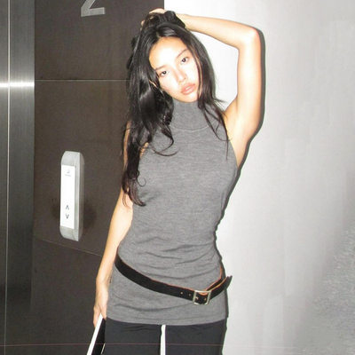 Ins Solid Color Neck Open Back Long High Collar Knitted Vest