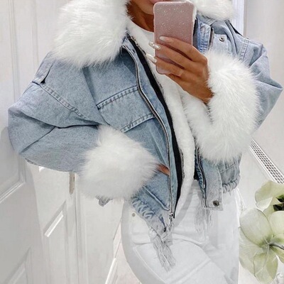 2020 winter women's pie overcoming denim fur coat
