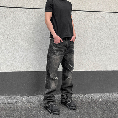 美式复古做旧破洞牛仔裤