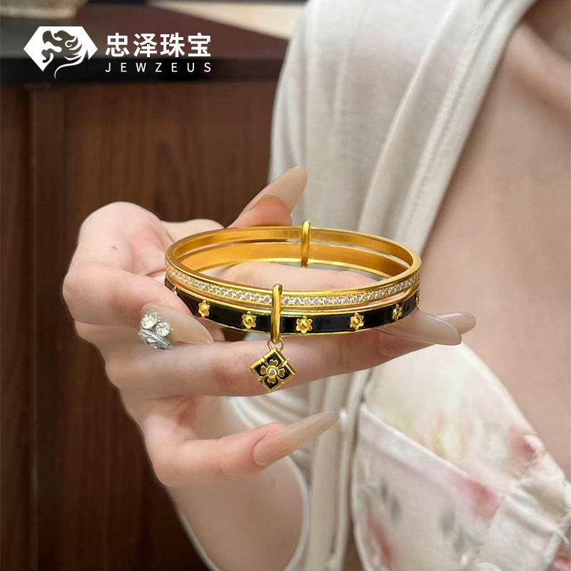万相系列鎏彩宝相花黄金镶钻手镯999足金四叶草手饰纯金送礼礼物