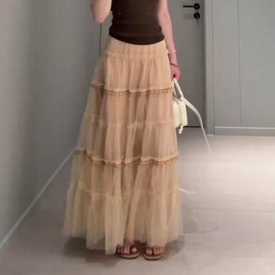 法式高级感黄色网纱半身裙