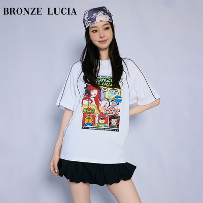 Bronze Lucia熊出没联名 白色短袖印花T恤原创设计上衣学院风少女