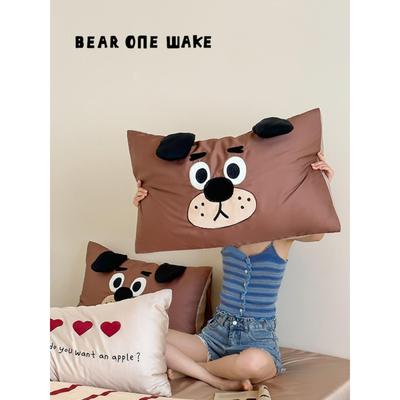 小熊觉醒卡通猫枕套三维枕套儿童丝绸凉爽感觉单双74X48枕套
