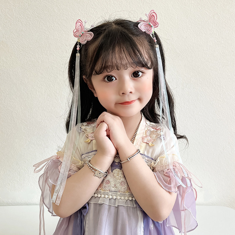 古风汉服流苏发夹女童蝴蝶抓夹发卡古装发饰配饰公主超仙飘带头饰