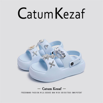 [甜妹清新]美国CatumKezaf厚底凉鞋女夏季外穿时尚沙滩两穿凉拖鞋