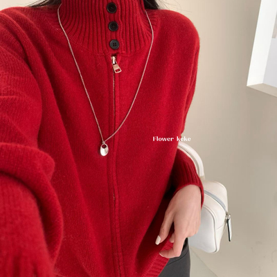 一善设计外套新款设计感拉链上衣保暖毛衣（含100绵羊毛）Fny89