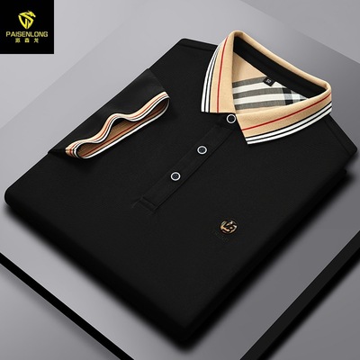 伦巴宝利娇男装款透气夏季男士休闲运动短袖t恤正品刺绣中老年t衫