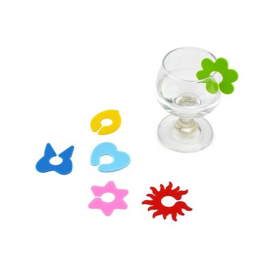 6pcs Silicone Wine Glass Marker Colorful Petals Design Stic