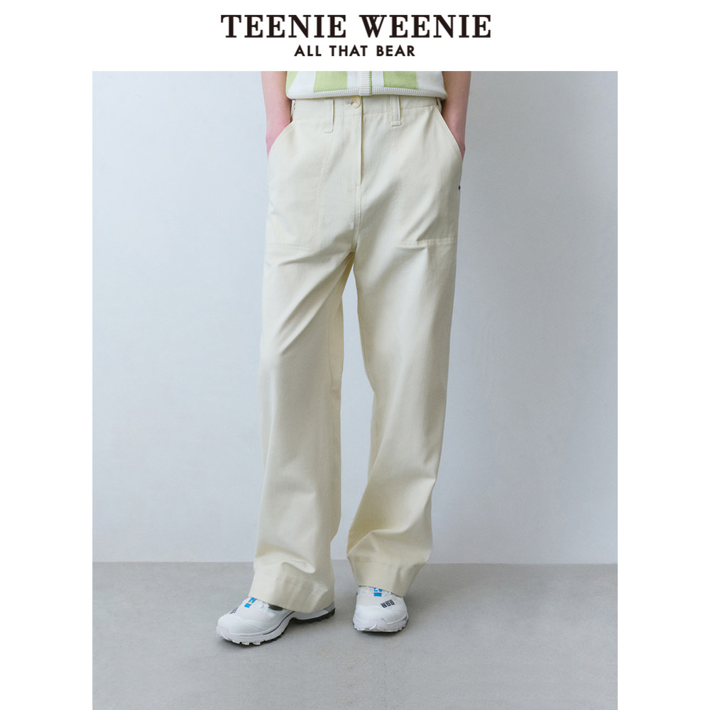 TeenieWeenie小熊奥莱女装夏季高腰直筒牛仔裤长裤时尚白色裤子