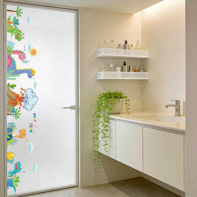 可爱长颈鹿腰线贴UV贴纸玻璃橱窗卡通创意动物画装饰整张静电贴纸