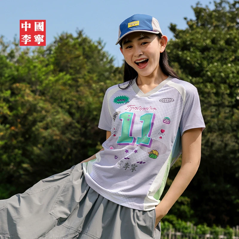 中国李宁2026新款T恤女士跨界合作系列运动满印短袖文化衫ATSW634