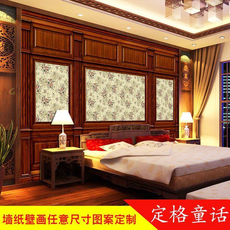 欧式红木复古仿木纹壁纸墙布实木卧室床美式护墙板民国风背景墙纸