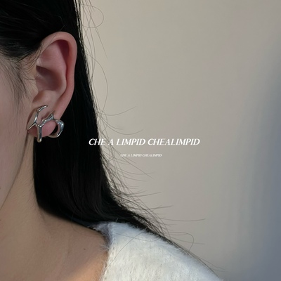 CHEALIMPID/刀锋液态金属耳钉不规则冷酷风小众设计耳环