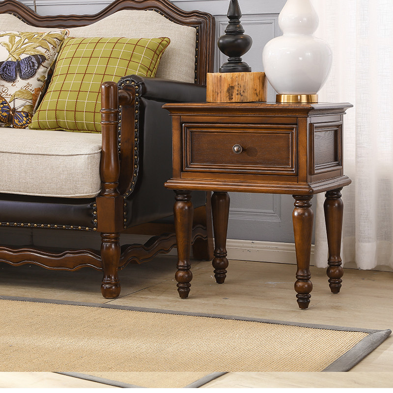 美式实木边几简约乡村沙发角几客厅实木小茶几方桌客厅电话桌边柜_虎窝淘