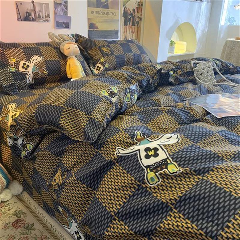 欧式轻奢风格子款床上用品四件套学生宿舍单人双人床单被套三件套