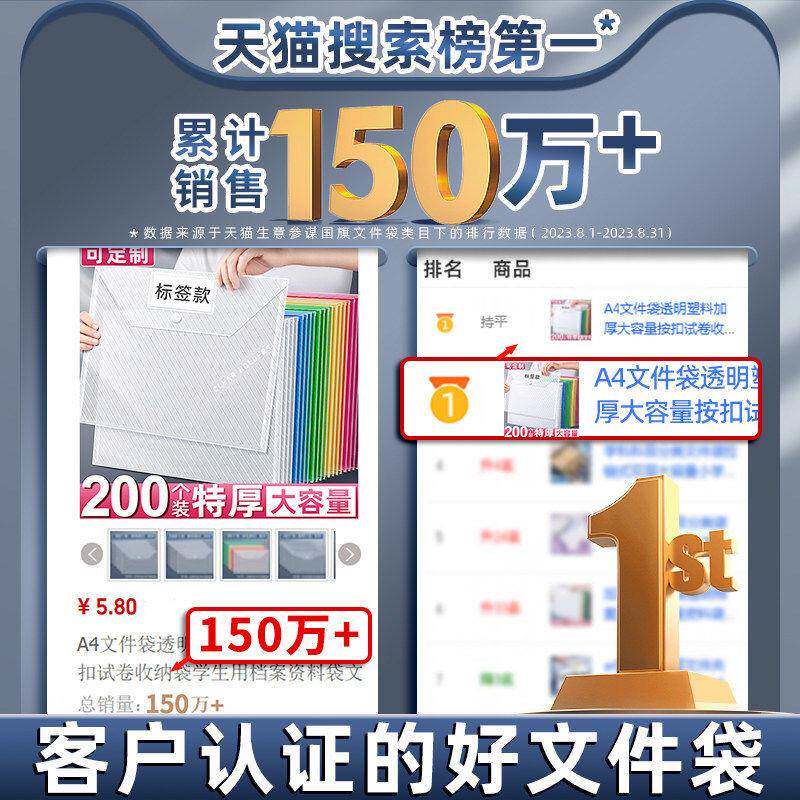 A4文件袋透明塑料加厚大容量按扣试卷收纳袋学生用档案资料袋文件