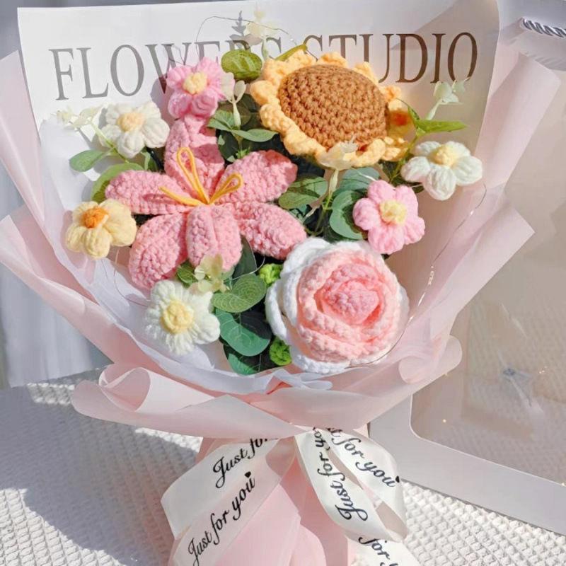 妇女节成品手工编织花束毛线玫瑰郁金香送女老师妈妈生日