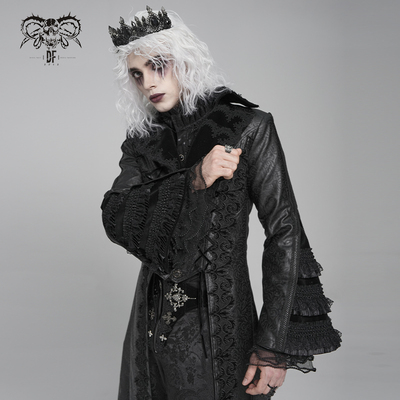 DevilFashion哥特风黑色暗纹刺绣长款外套CT275