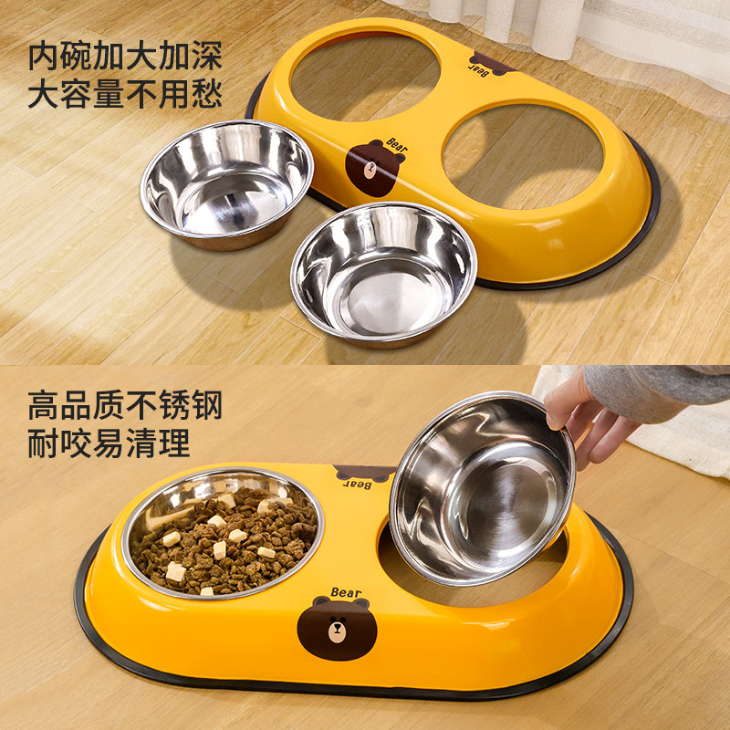 狗碗狗盆猫碗猫食盆狗狗饭碗防打翻双碗喝水一体中小型犬宠物用品