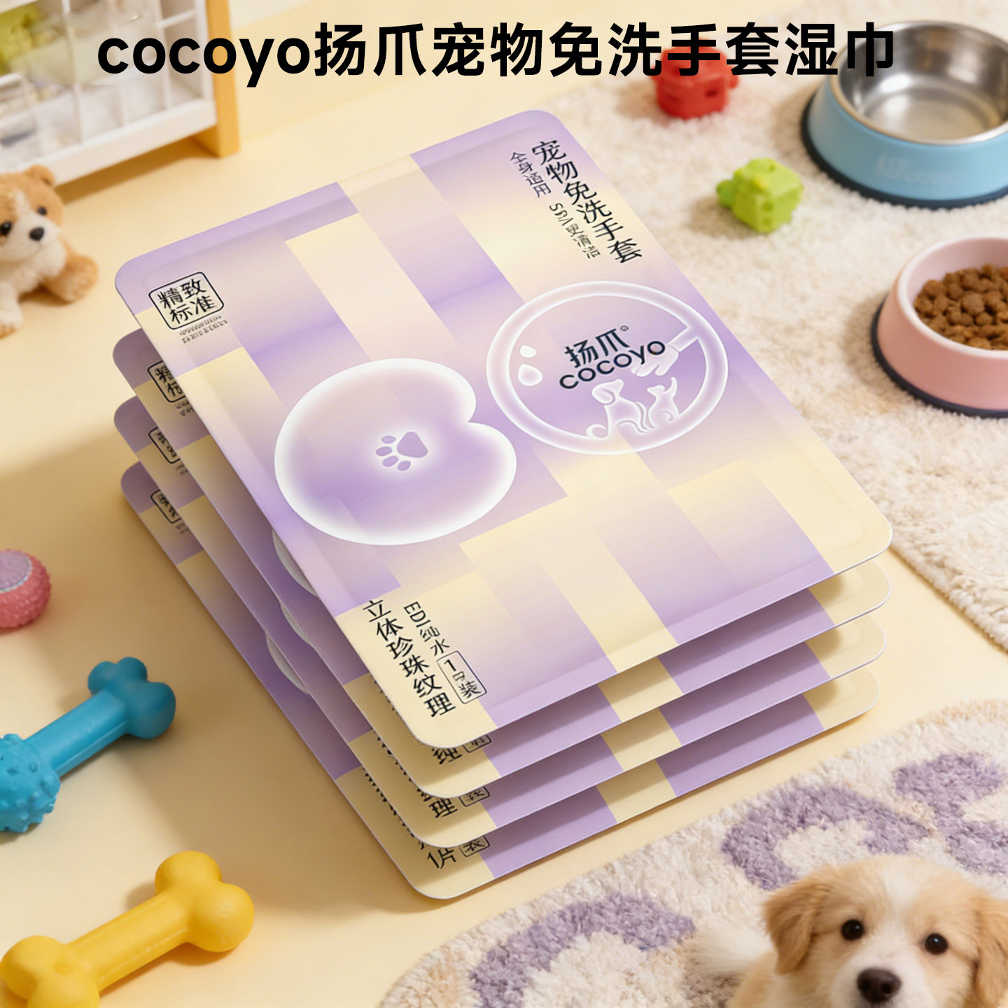 【天猫U先】Cocoyo宠物猫狗清洁免洗澡手套擦身体干洗湿巾4片独立