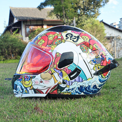 日本araione新3C认证摩托车揭面盔双镜片头盔男女加蓝牙全盔四季