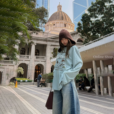 春夏史努比印花长袖T恤女宽松