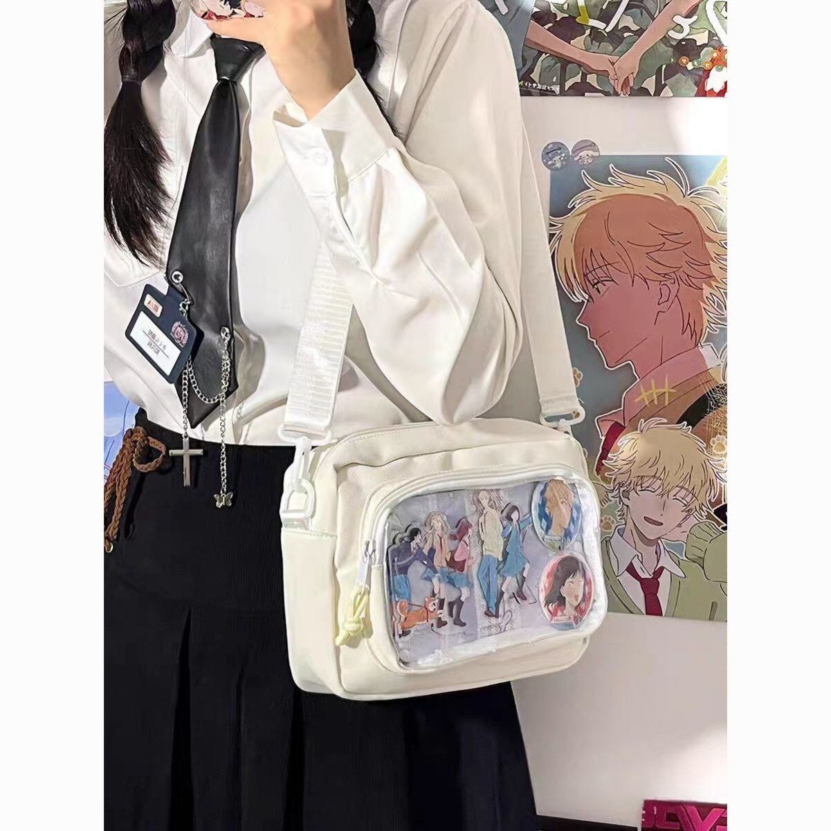 二次元纯色PU斜挎包日系学院百搭手机小包包女小食量吧唧扎板痛包