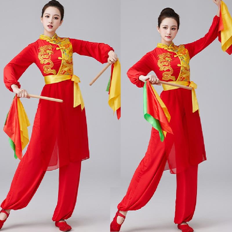 新款广场舞服装新款龙纹中长袖古典舞台民族风舞蹈服喜庆表演出服