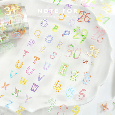 NOTE FOR 模切PET胶带《彩趣字集》彩色治愈风盐系装饰点缀数字日付手帐日记贴素材英文字母手绘风素材装饰
