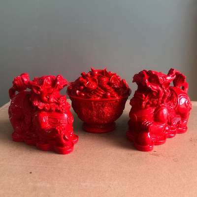 聚宝盆风水招财貔貅摆件一对朱砂元宝七星阵至尊镇宅聚财麒麟兽