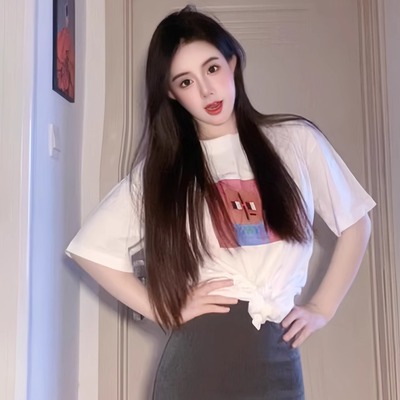 NOUNS#1522纯棉白色落肩直喷T恤