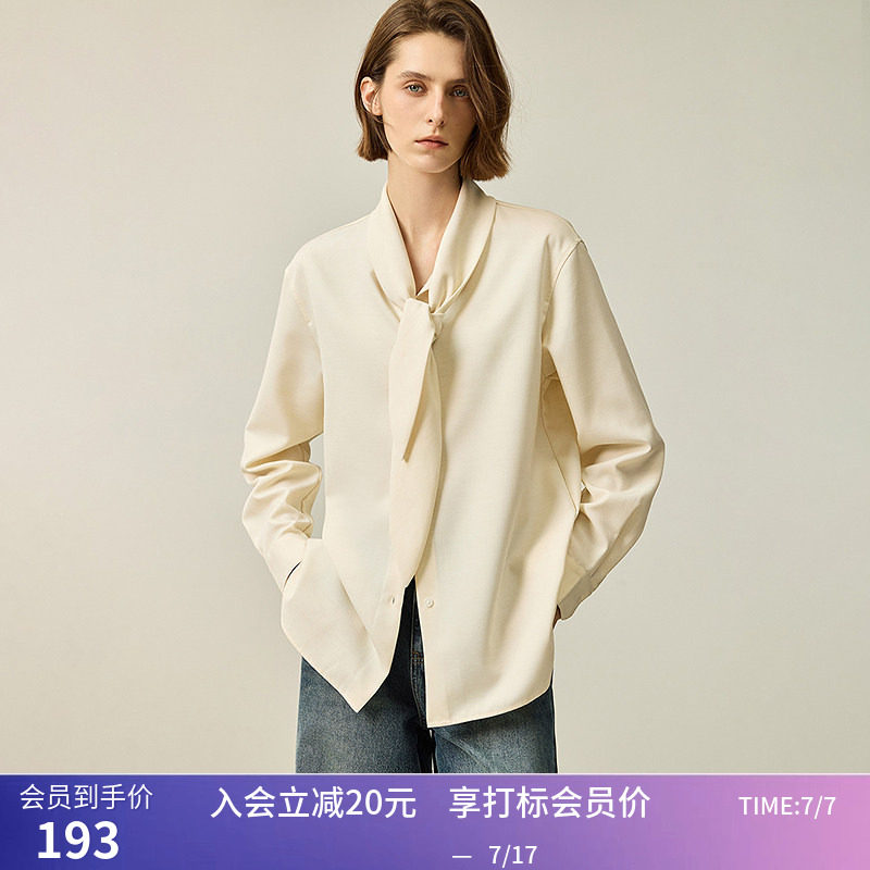 LILY冬新款女装法式优雅蝴蝶结系带领宽松百搭通勤长袖衬衫女