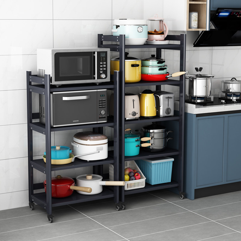 厨房置物架落地多层储物架带轮电器电饭煲锅架收纳橱柜可移动家用_虎窝淘