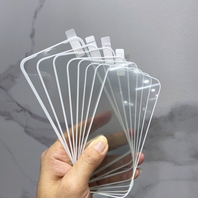 适用苹果14ProMax白色钢化膜13纯色手机膜iPhone11 XR白边全屏12Pro防爆高清膜14plus软边Xs Max赠送贴膜神器