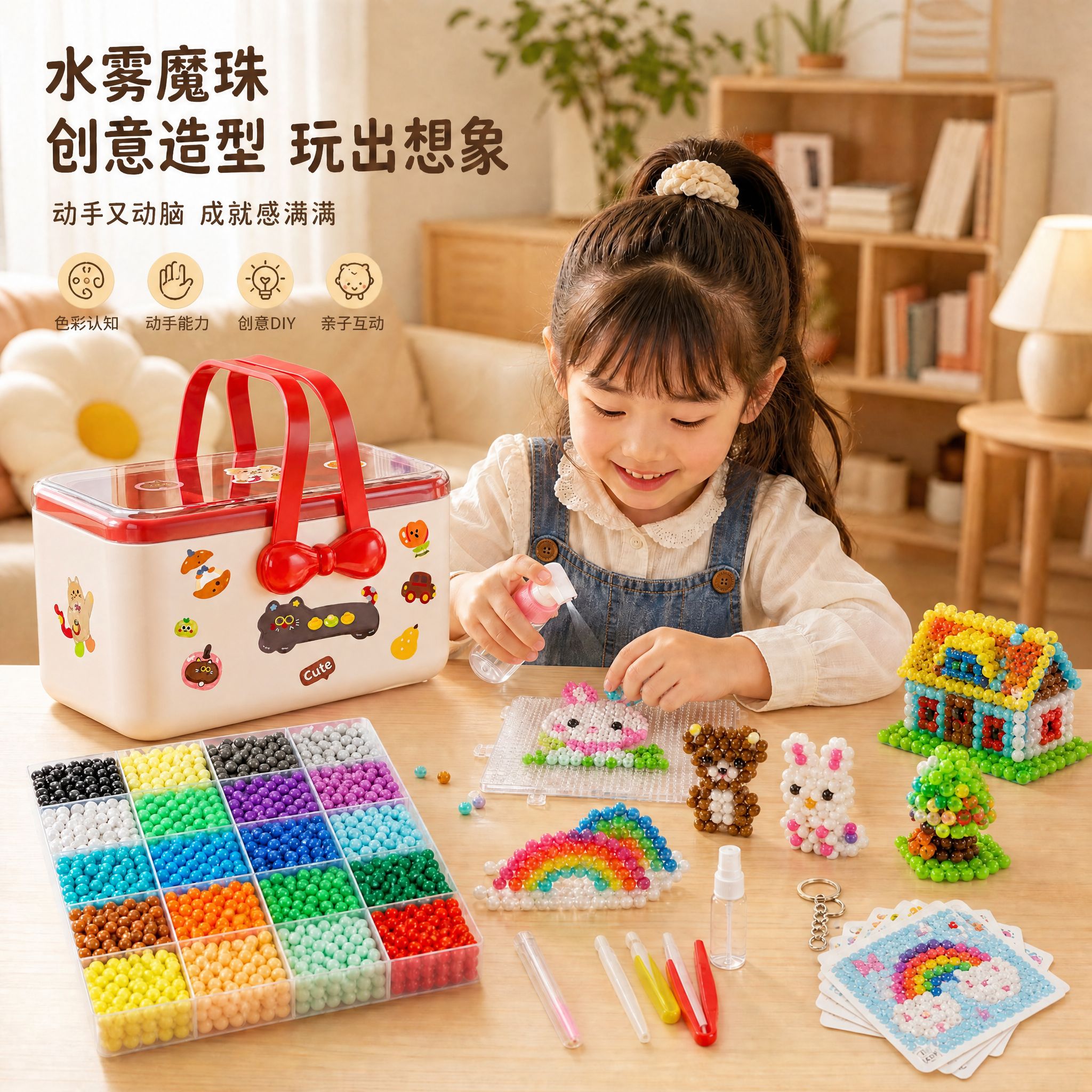 水雾魔珠全套材料包沙画胶画女孩拼豆儿童手工diy玩具神奇魔法珠