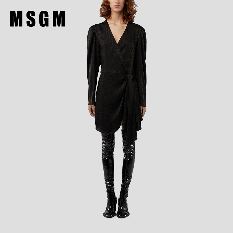 【线上专享】MSGM女士满铺提花字母图案印花黑色连衣裙
