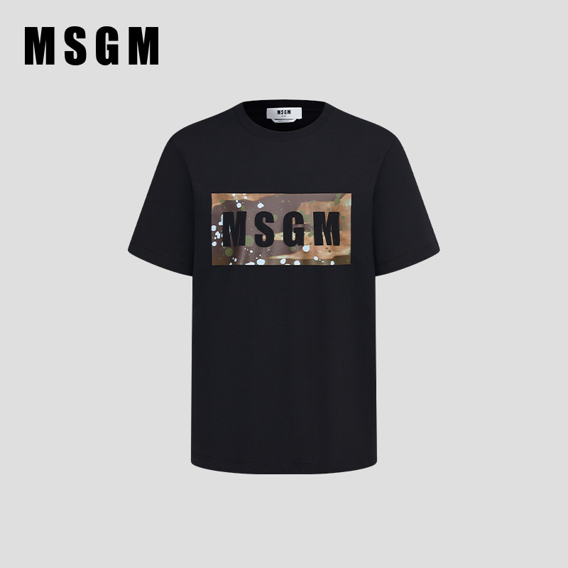 MSGM早春男士纯棉撞色LOGO印花圆领短袖t恤上衣