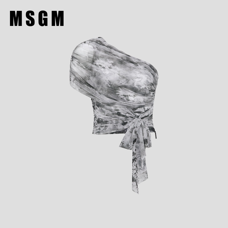 MSGM秋季女士扎染薄纱斜肩短款吊带