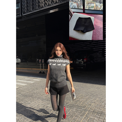 PickRui睿哥 秋冬新款闪闪短裤高腰显瘦休闲裤女加厚毛呢裤保暖