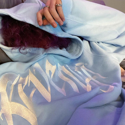 22SS美式Revenge刺绣字母小众潮牌高街宽松加绒连帽卫衣情侣帽衫