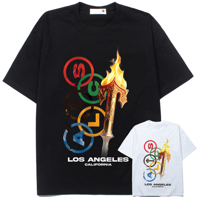 美式小众Trapstar陷阱之星联名款黄金火炬印花短袖T恤男女情侣夏