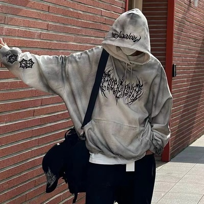 2024美式GRAILZ GRAC Project G/R做旧脏染破坏刺绣梵文连帽卫衣
