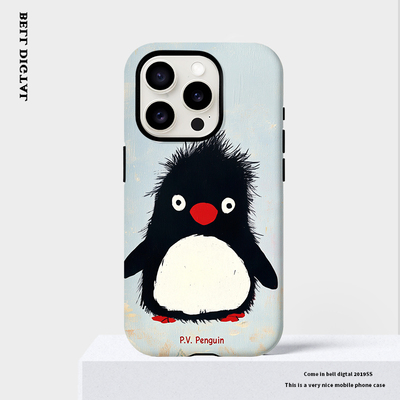 可爱搞怪炸毛企鹅适用iPhone16promax手机壳苹果15新款13pro防摔14pro创意12女13菲林二合一15超火全包保护套