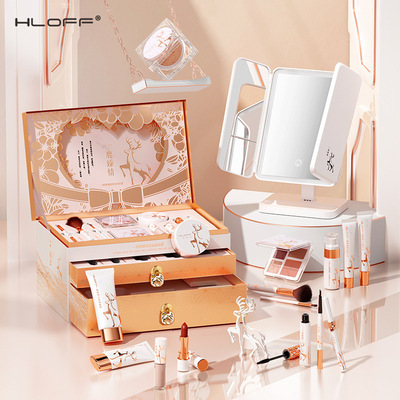 hloff一鹿臻情高定彩妆礼盒彩妆套装带led灯化妆镜情人节